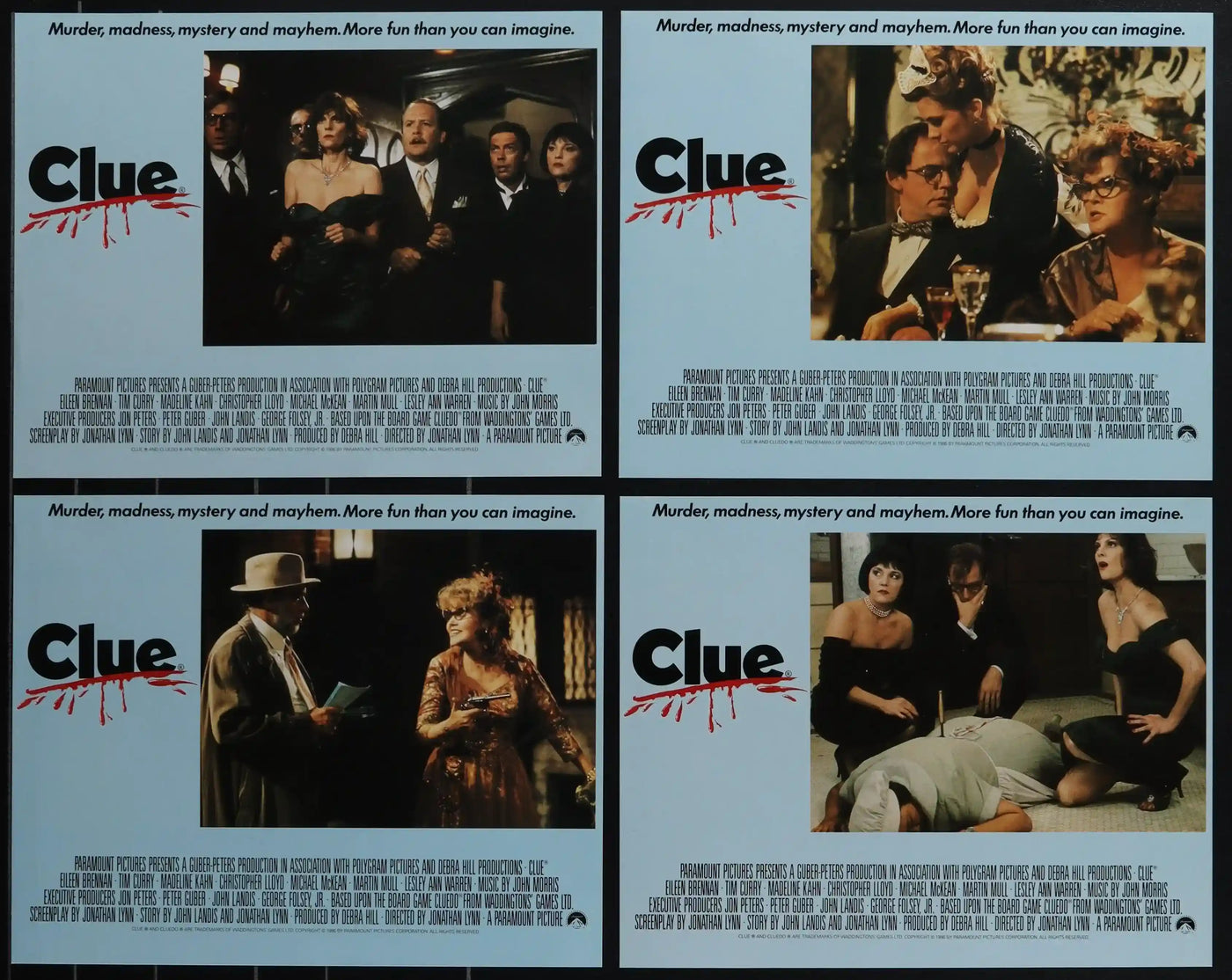 Clue Movie Poster 1985 Lobby Card Set of 8 (11x14)