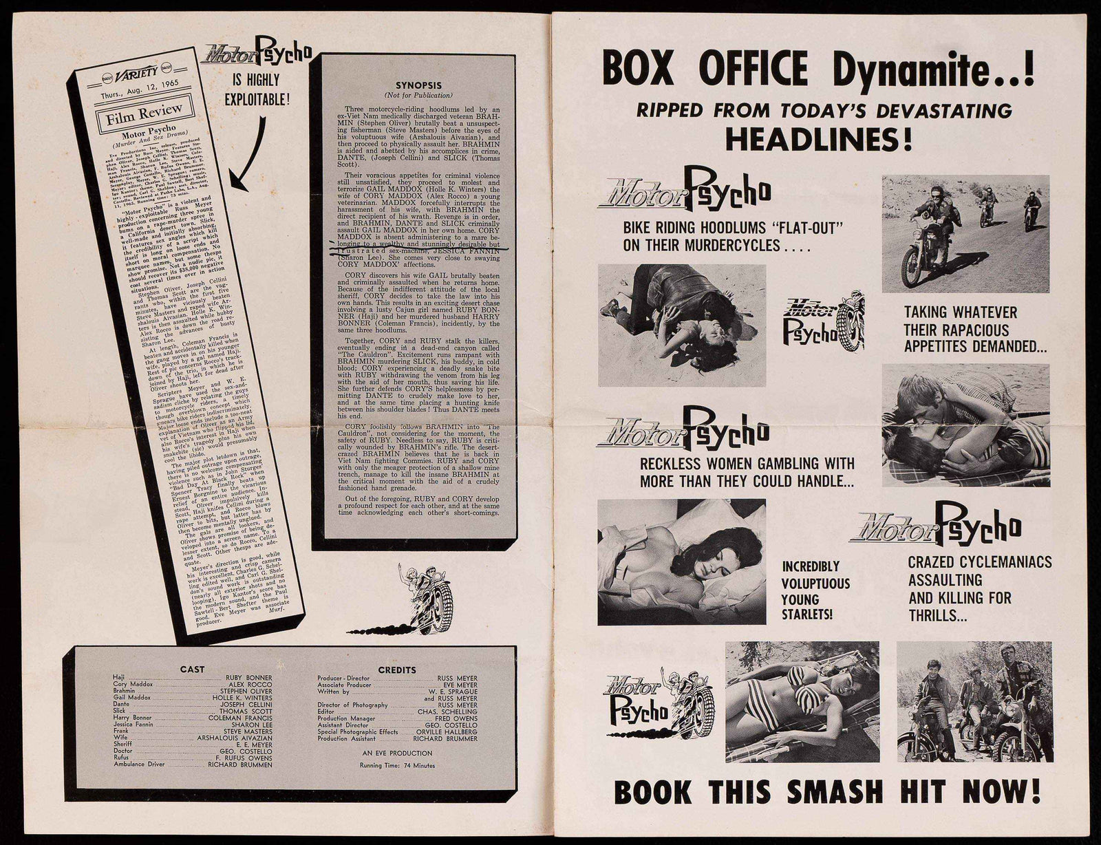 Motorpsycho Movie Poster 1965 Pressbook