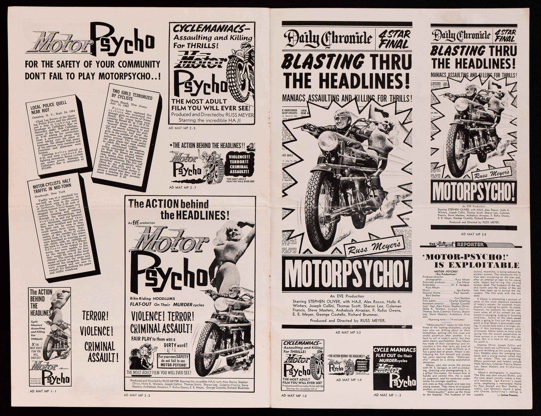 Motorpsycho Movie Poster 1965 Pressbook