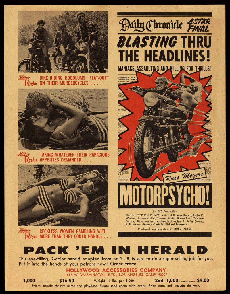 Motorpsycho Movie Poster 1965 Pressbook