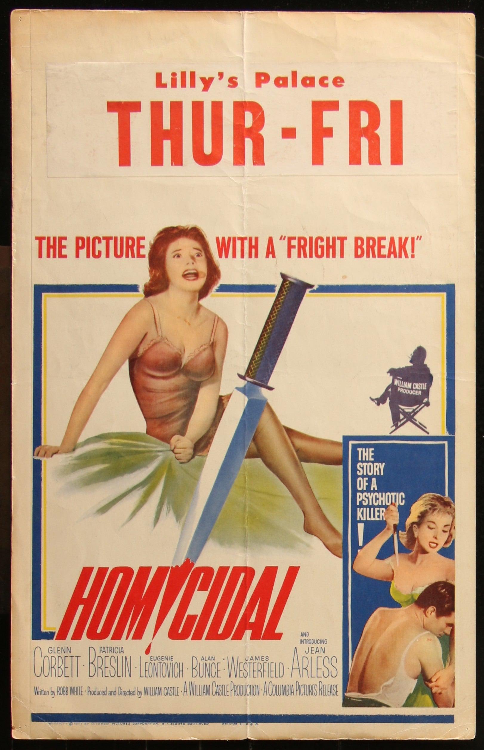 Homicidal Movie Poster 1961 Window Card (14x22)