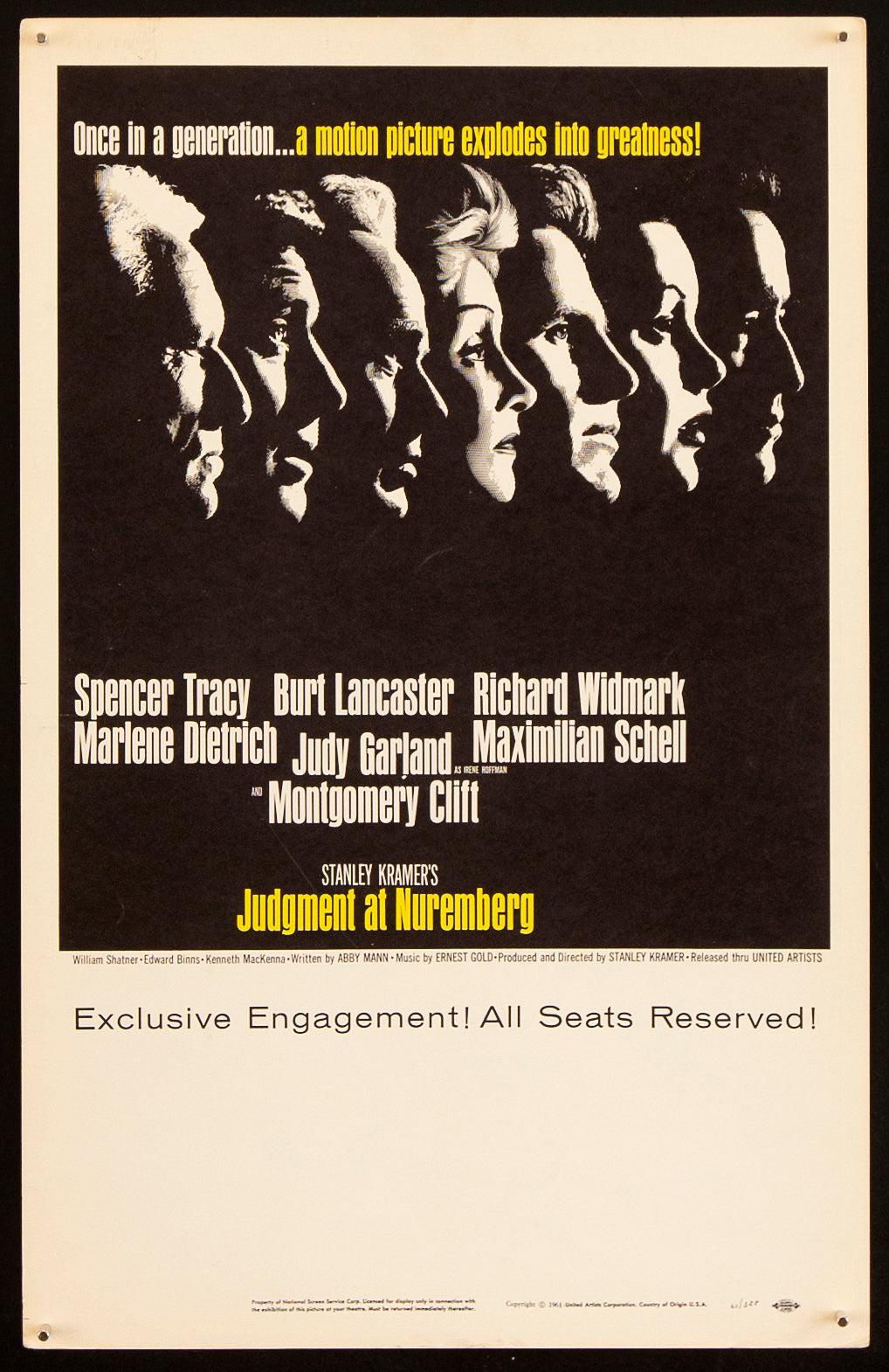 Judgment at Nuremberg Movie Poster 1961 Window Card (14x22)