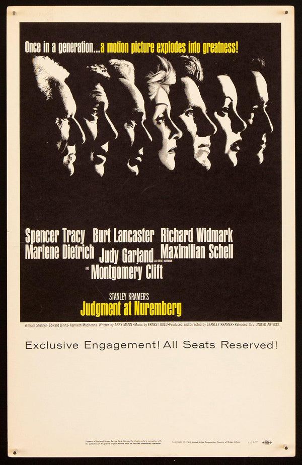 Judgment at Nuremberg Movie Poster 1961 Window Card (14x22)