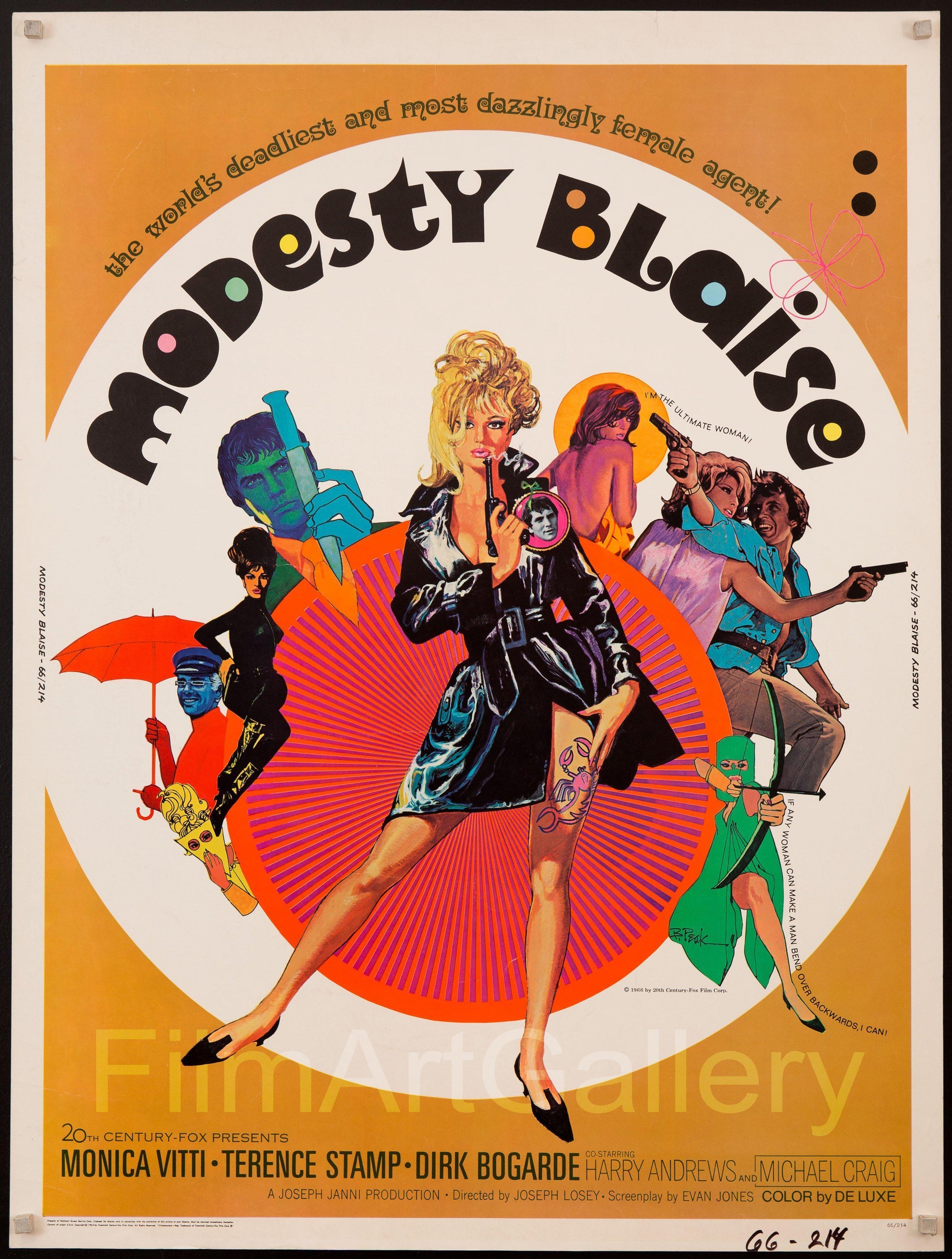 Modesty Blaise Movie Poster 1966 U.S. 30x40
