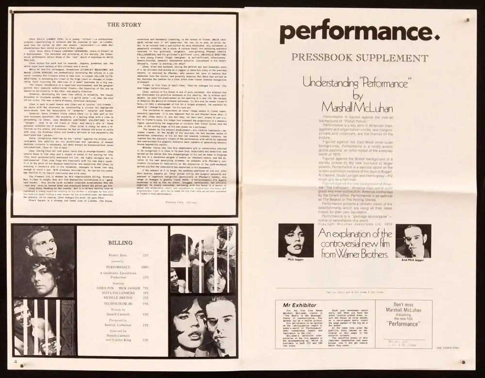 Performance Movie Poster 1970 Pressbook
