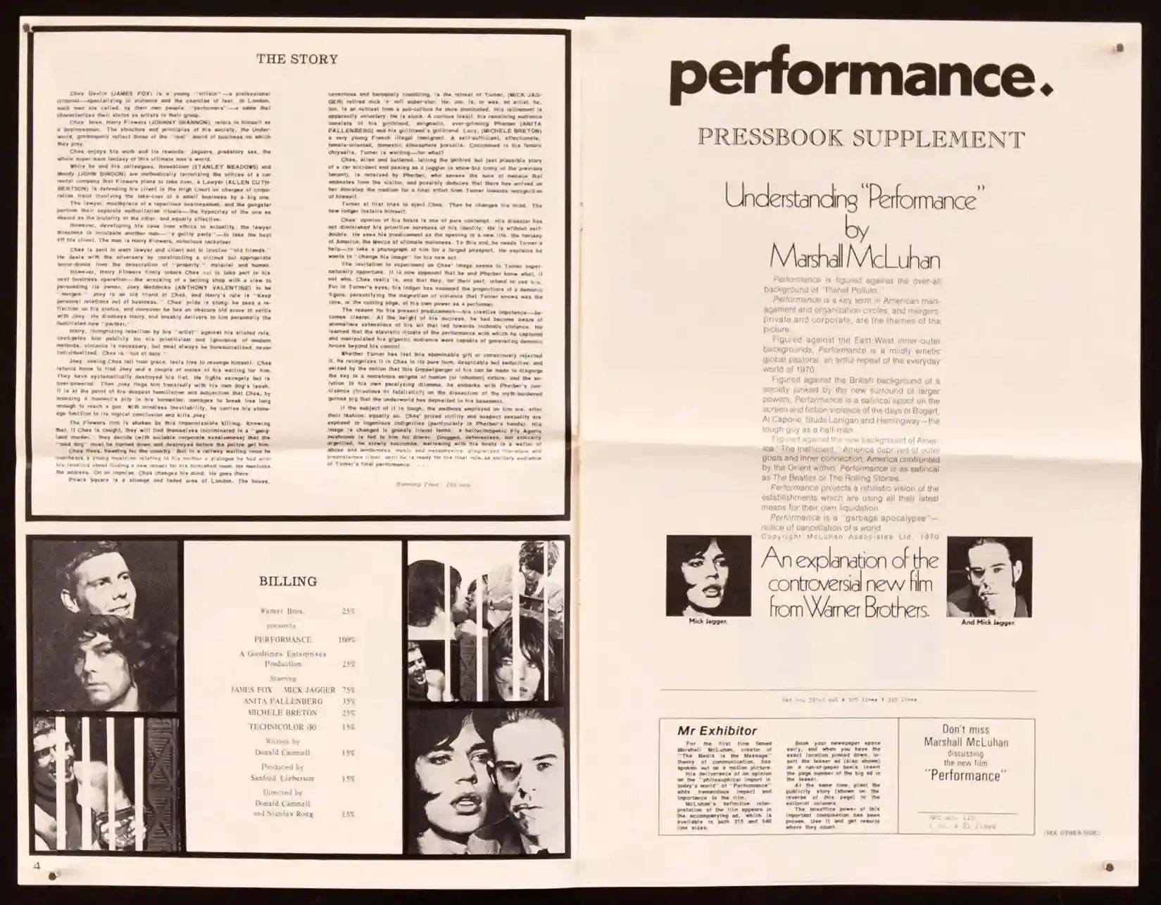 Performance Movie Poster 1970 Pressbook