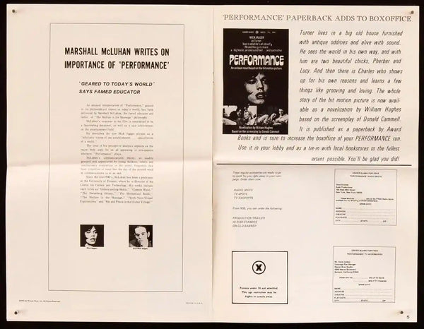 Performance Movie Poster 1970 Pressbook