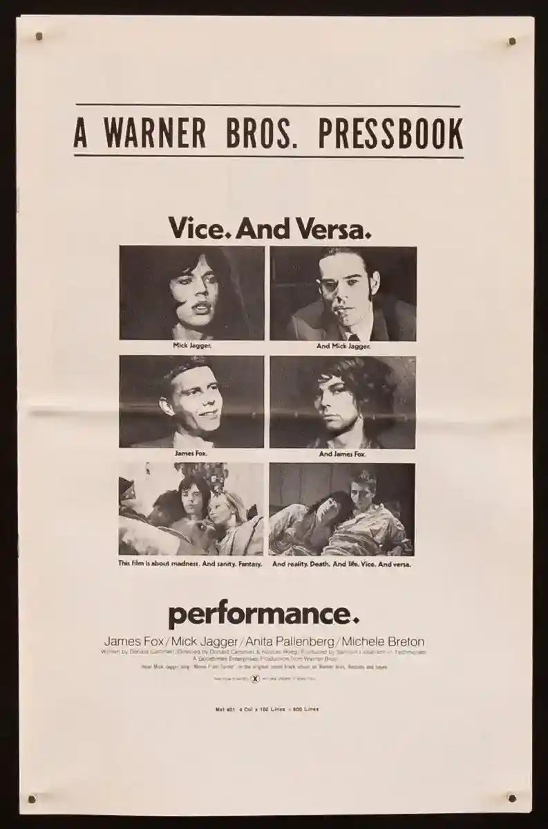Performance Movie Poster 1970 Pressbook