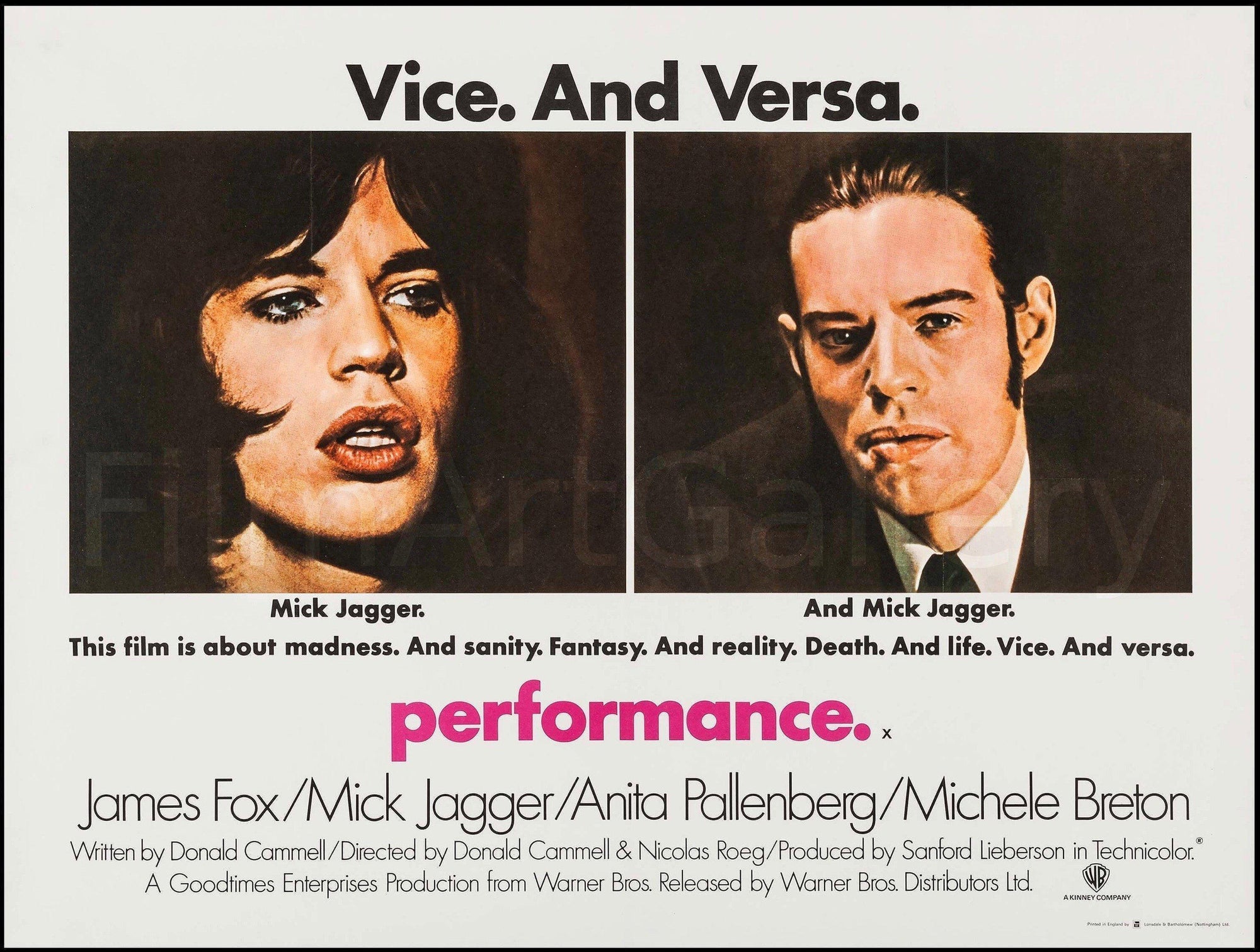 Performance Movie Poster 1970 British Quad (30x40)