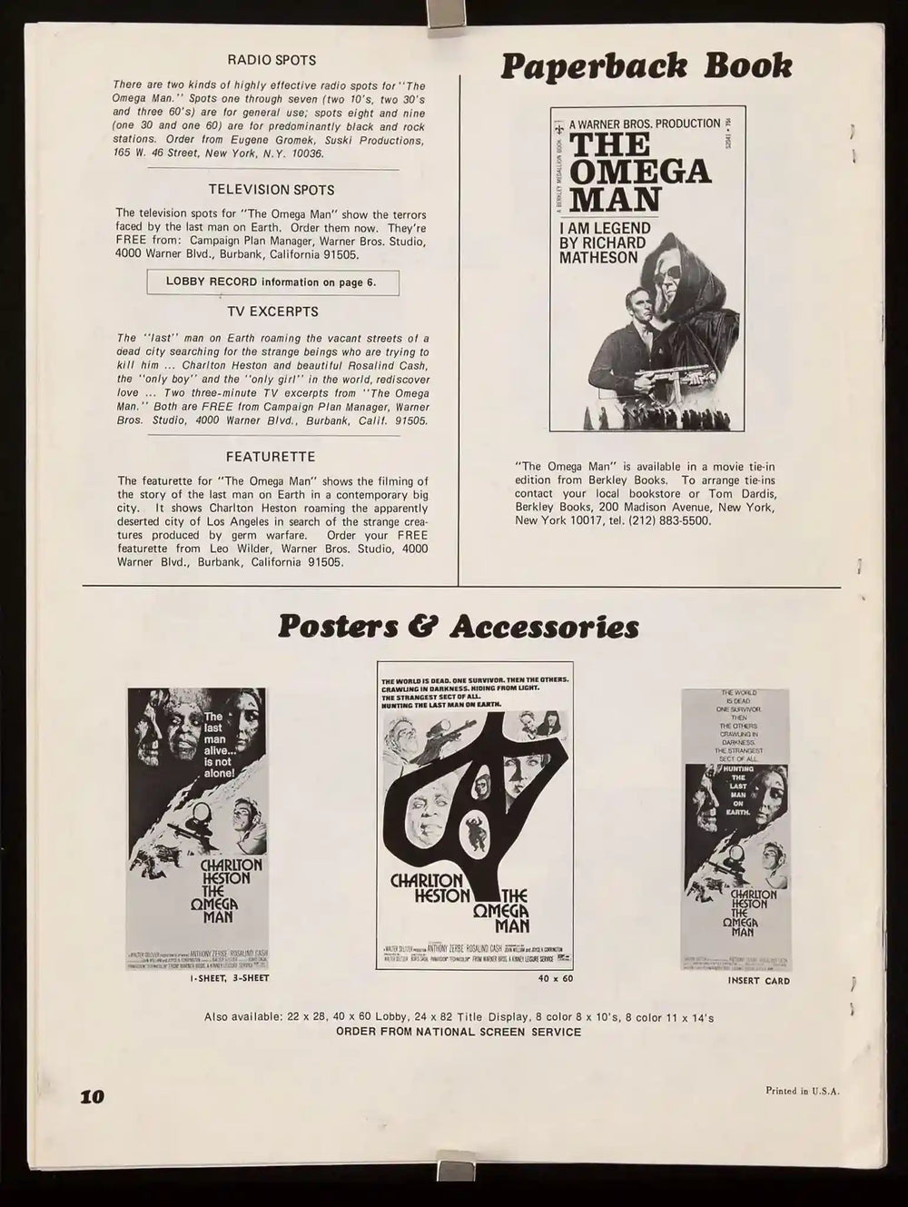 The Omega Man Movie Poster 1971 Pressbook