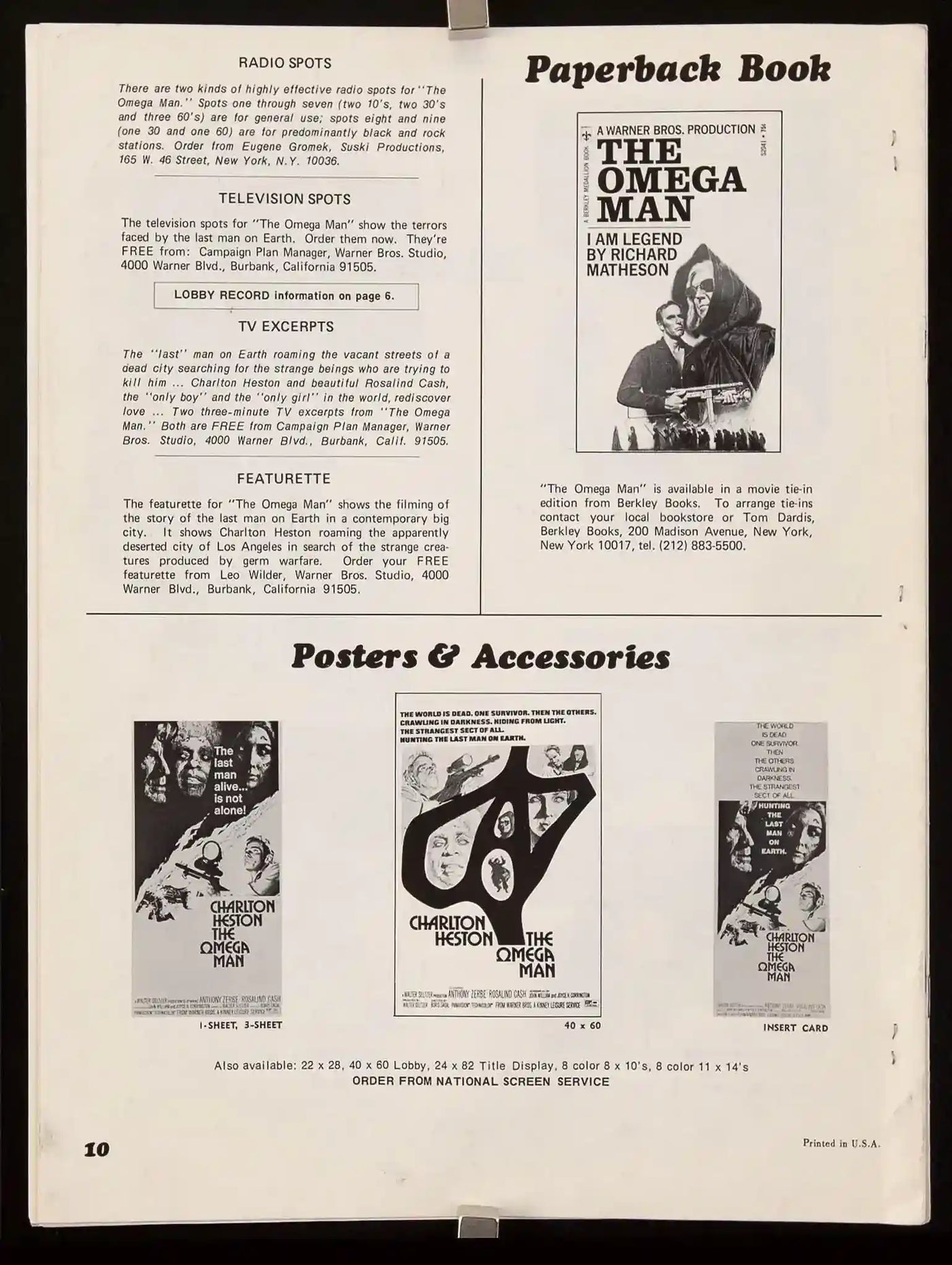 The Omega Man Movie Poster 1971 Pressbook