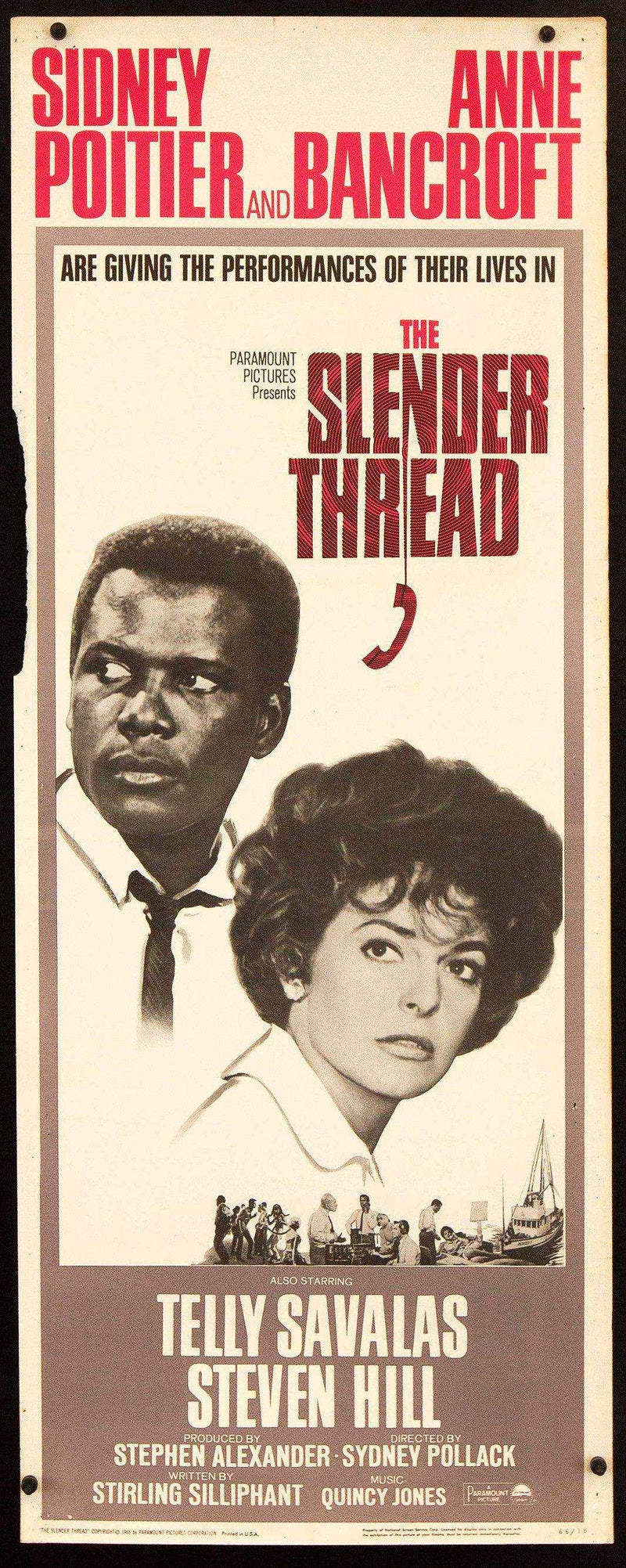 The Slender Thread Movie Poster 1966 Insert (14x36)