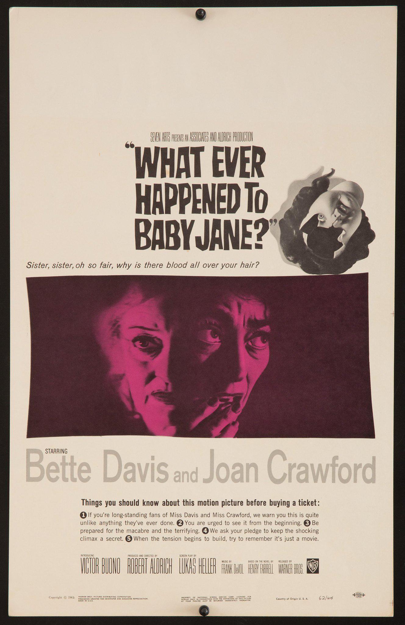 Whatever Happened to Baby Jane? Movie Poster 1962 Window Card